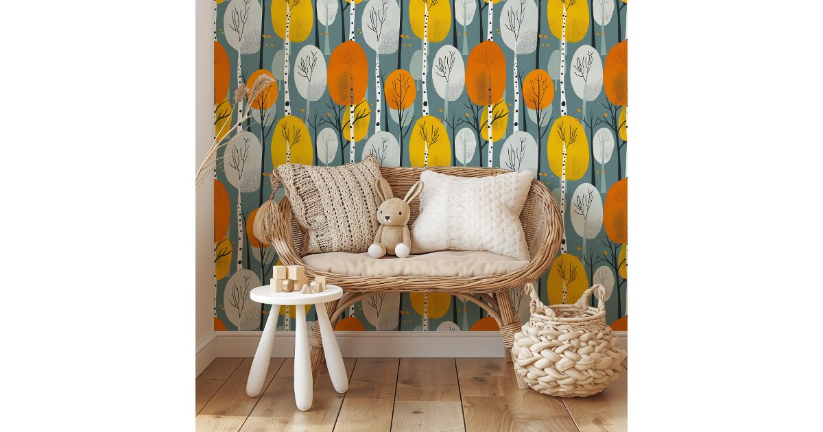 Vibrant Autumn Forest Modern Tree Pattern Wallpaper | Zazzle