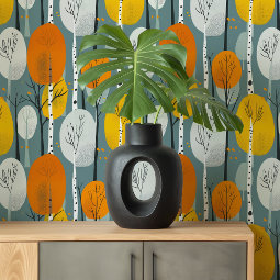 Vibrant Autumn Forest Modern Tree Pattern Wallpaper | Zazzle