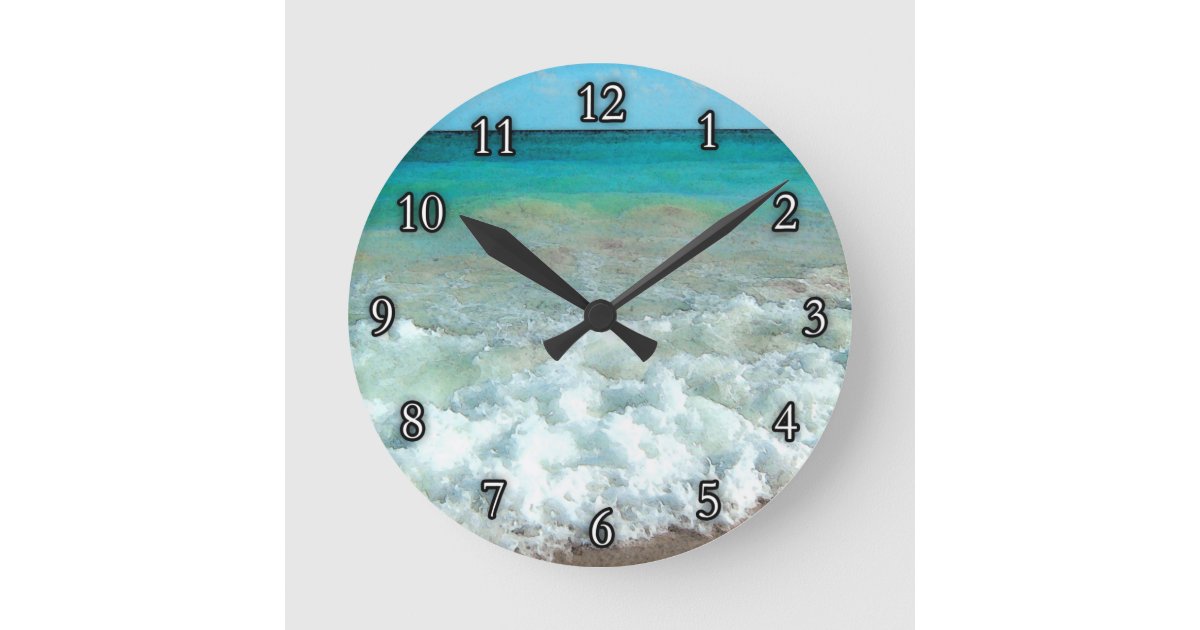 Vibrant Beach Watercolor Scene Round Clock | Zazzle