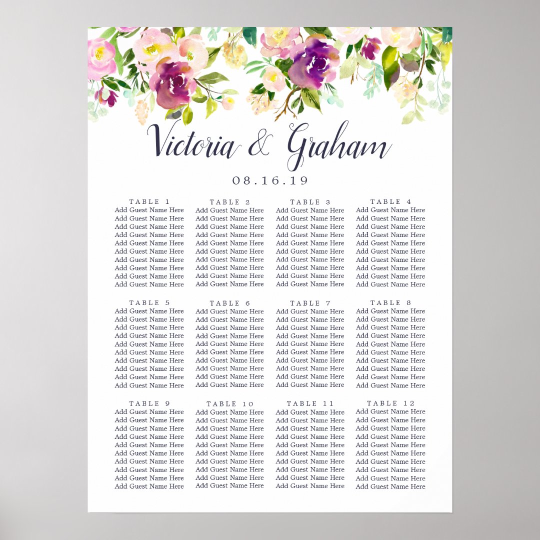 Vibrant Bloom Wedding Seating Chart | Zazzle