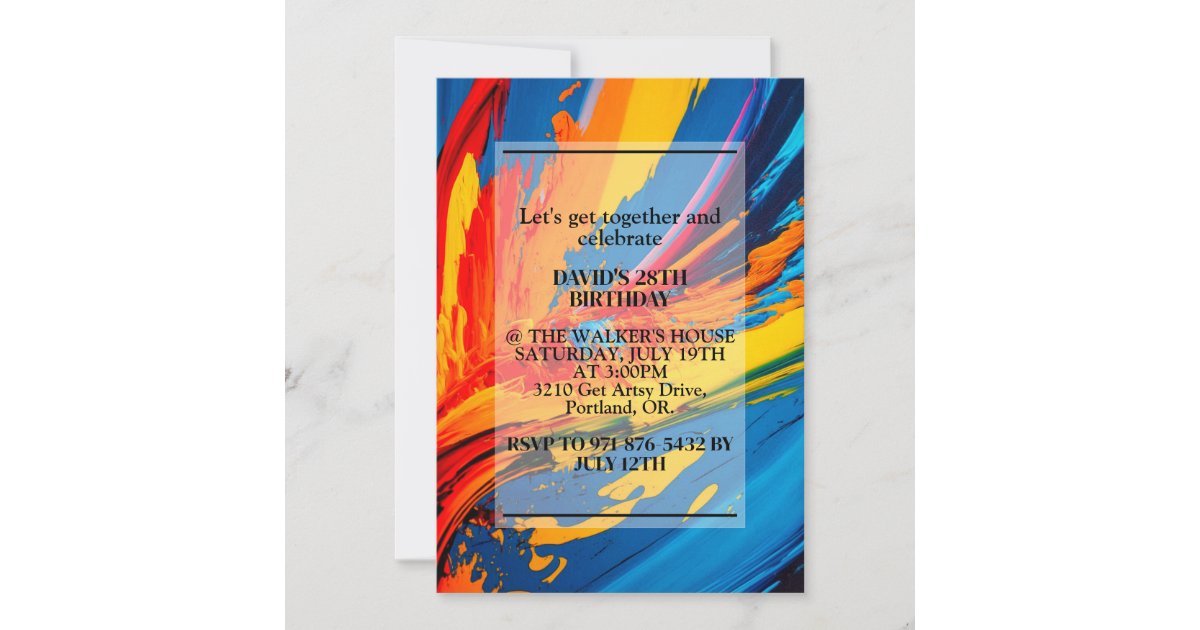 Vibrant Canvas Painting Birthday Party Invitation | Zazzle