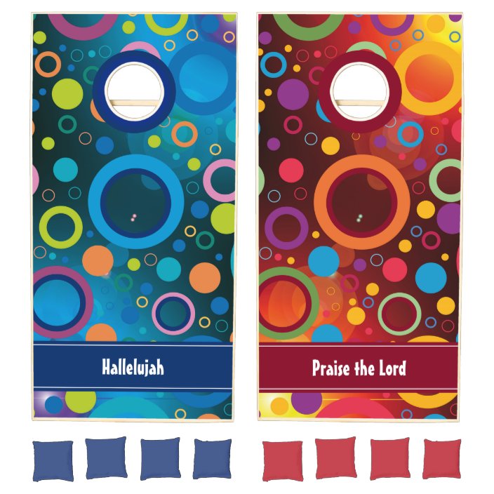 Vibrant Circles Rings Retro Personalized RED BLUE Cornhole Set | Zazzle.com