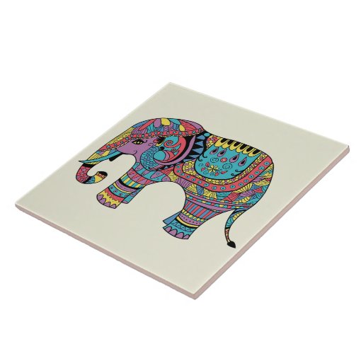 Vibrant Color Mandala Elephant Ceramic Tile | Zazzle
