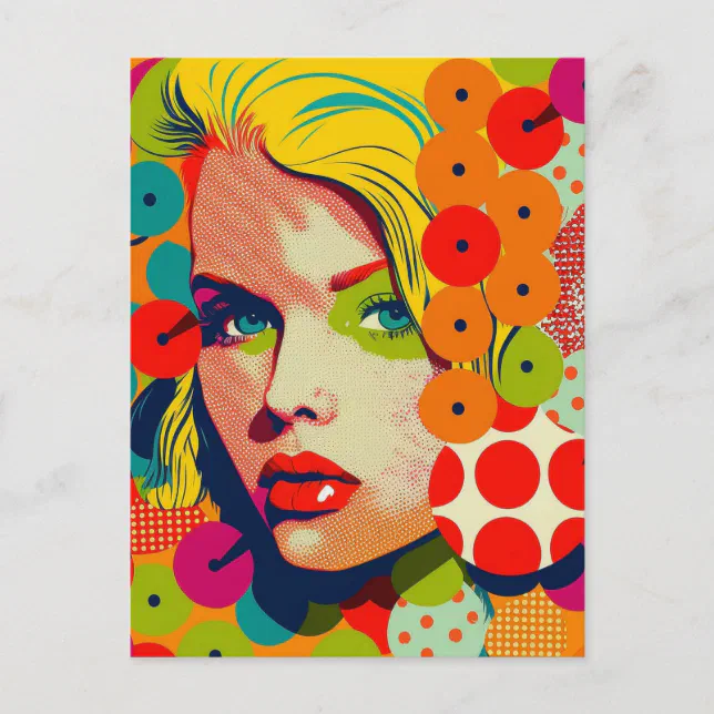 Vibrant Color Pop Art Female Portrait Retro Postcard | Zazzle