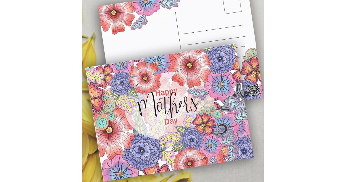 Vibrant Colorful Flowers and Leaves Mother's Day Postcard | Zazzle
