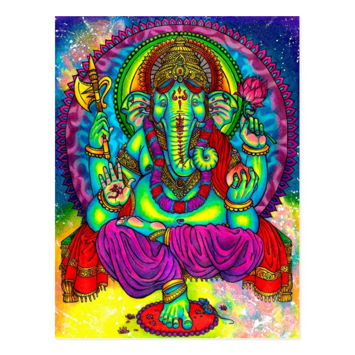 Vibrant Colorful Ganesh Painting Postcard | Zazzle.com