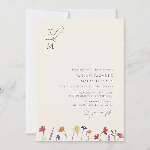Vibrant Colorful Monogram Wildflower Bloom Wedding Invitation | Zazzle