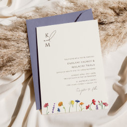 Vibrant Colorful Monogram Wildflower Bloom Wedding Invitation | Zazzle