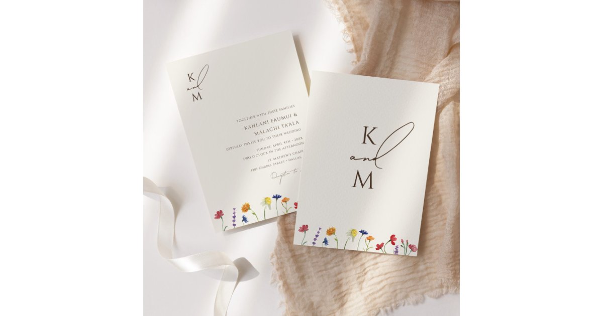 Vibrant Colorful Monogram Wildflower Bloom Wedding Invitation | Zazzle