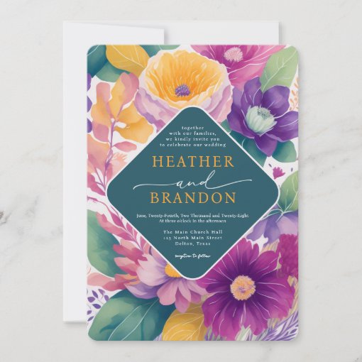 Vibrant Colorful Summer Watercolor Floral Wedding Invitation | Zazzle