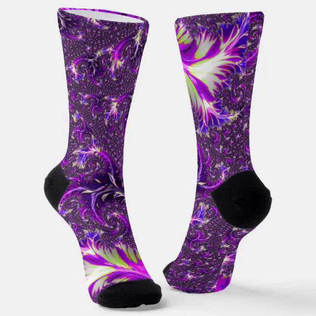 Vibrant Colorful Trippy Groovy Boho Spiral Fractal Socks | Zazzle