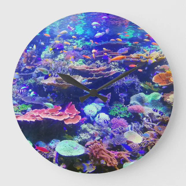 Vibrant Colorful Tropical Fish Aquarium Large Clock | Zazzle