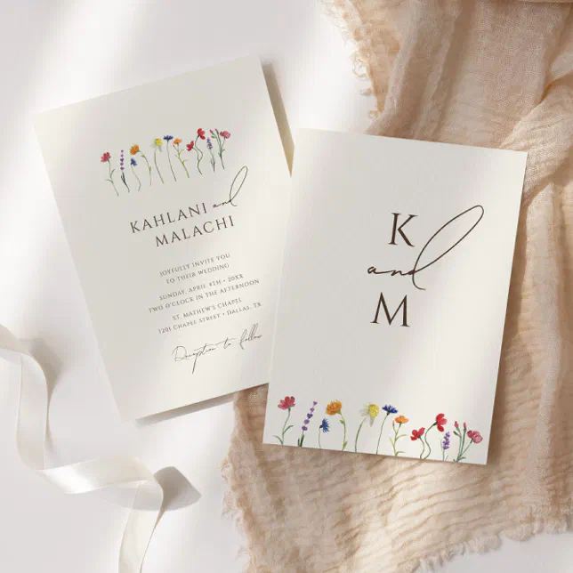 Vibrant Colorful Wildflower Modern Wedding Invitation | Zazzle