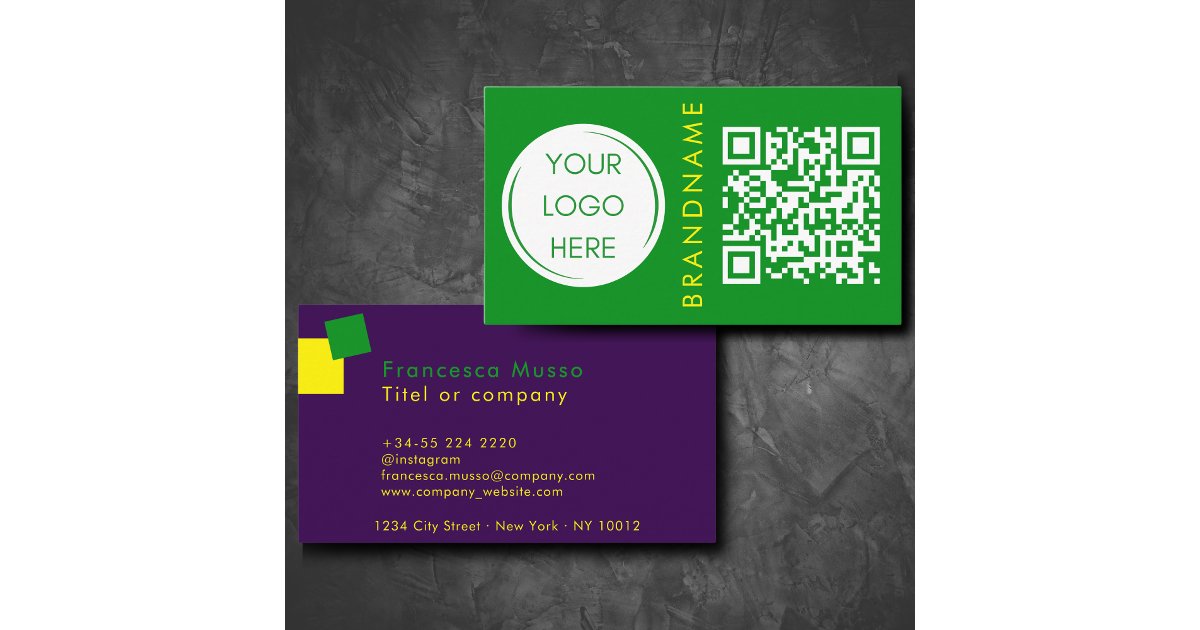 Vibrant contrast color, logo and QR code modern Business Card | Zazzle
