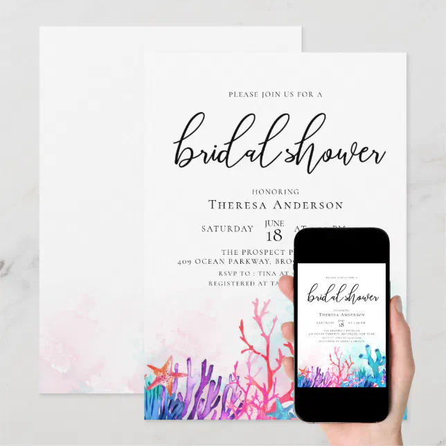 Vibrant Coral Reefs Bridal Shower Invitation | Zazzle