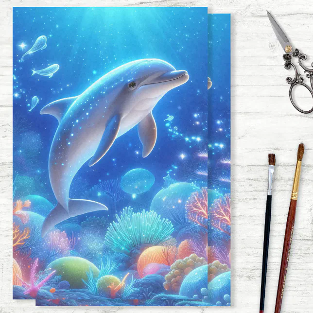 Vibrant Dolphin Ocean Reef Decoupage Tissue Paper | Zazzle