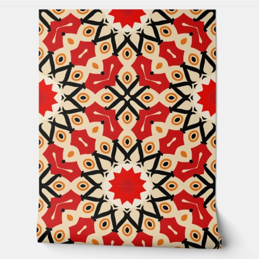Vibrant Ethnic African Red Black Cream Geometric Wallpaper | Zazzle