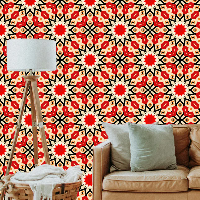 Vibrant Ethnic African Red Black Cream Geometric Wallpaper | Zazzle