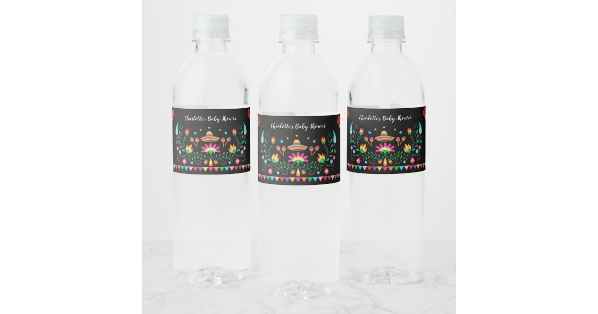 Vibrant Fiesta Baby Shower Mexican Birthday Party Water Bottle Label ...