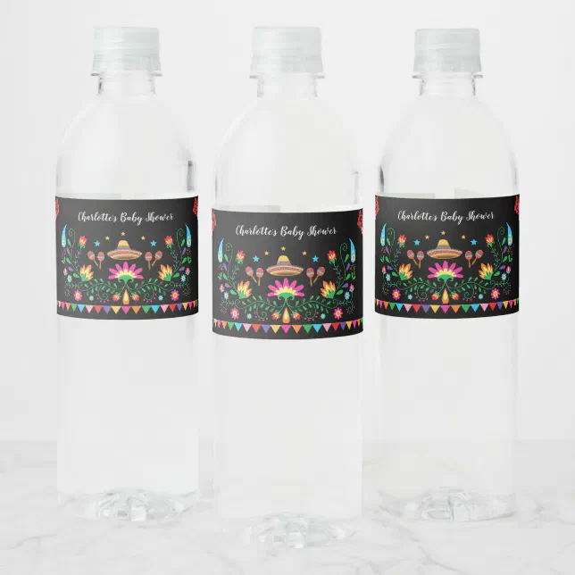 Vibrant Fiesta Baby Shower Mexican Birthday Party Water Bottle Label ...