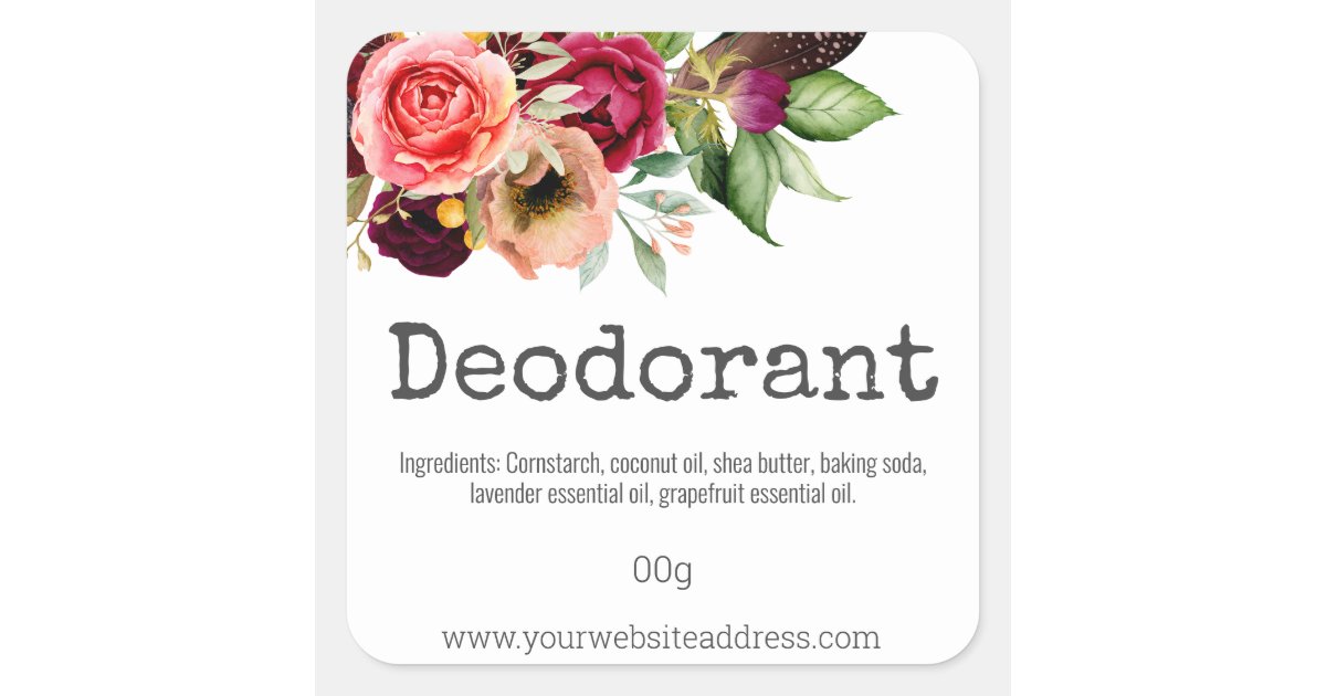 Vibrant Floral White Deodorant Square Sticker | Zazzle
