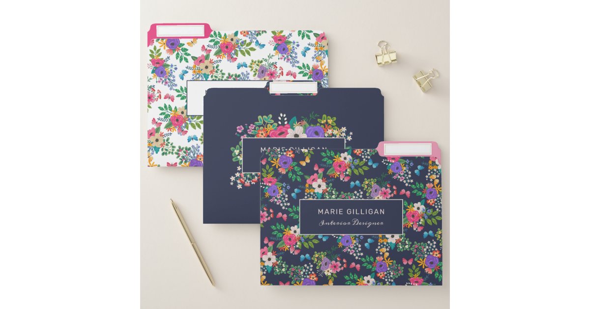 Vibrant Florals & Butterflies File Folder | Zazzle