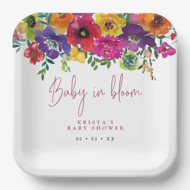 Vibrant Flowers Baby In Bloom Baby Shower Paper Plates | Zazzle
