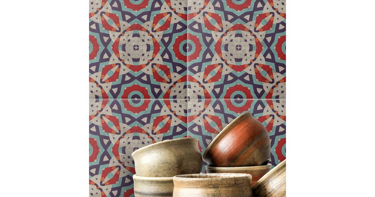 Vibrant Geometric Mosaic Stone Texture Pattern Ceramic Tile | Zazzle