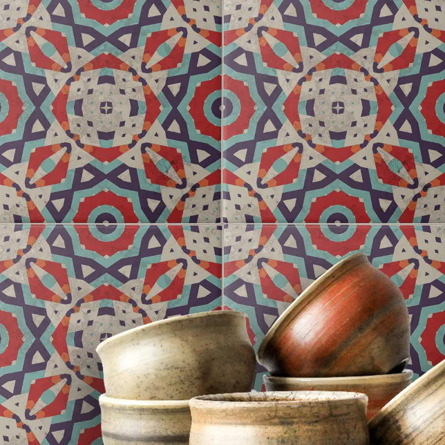 Vibrant Geometric Mosaic Stone Texture Pattern Ceramic Tile | Zazzle