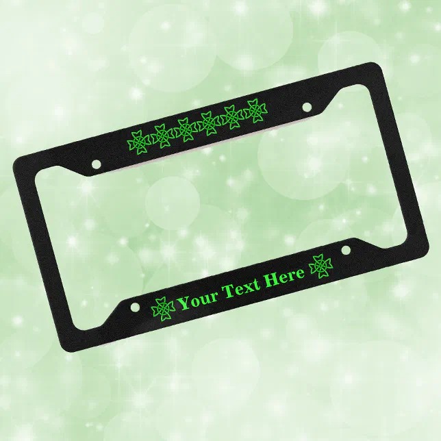 Vibrant Green Irish Celtic Knots on Black License Plate Frame | Zazzle