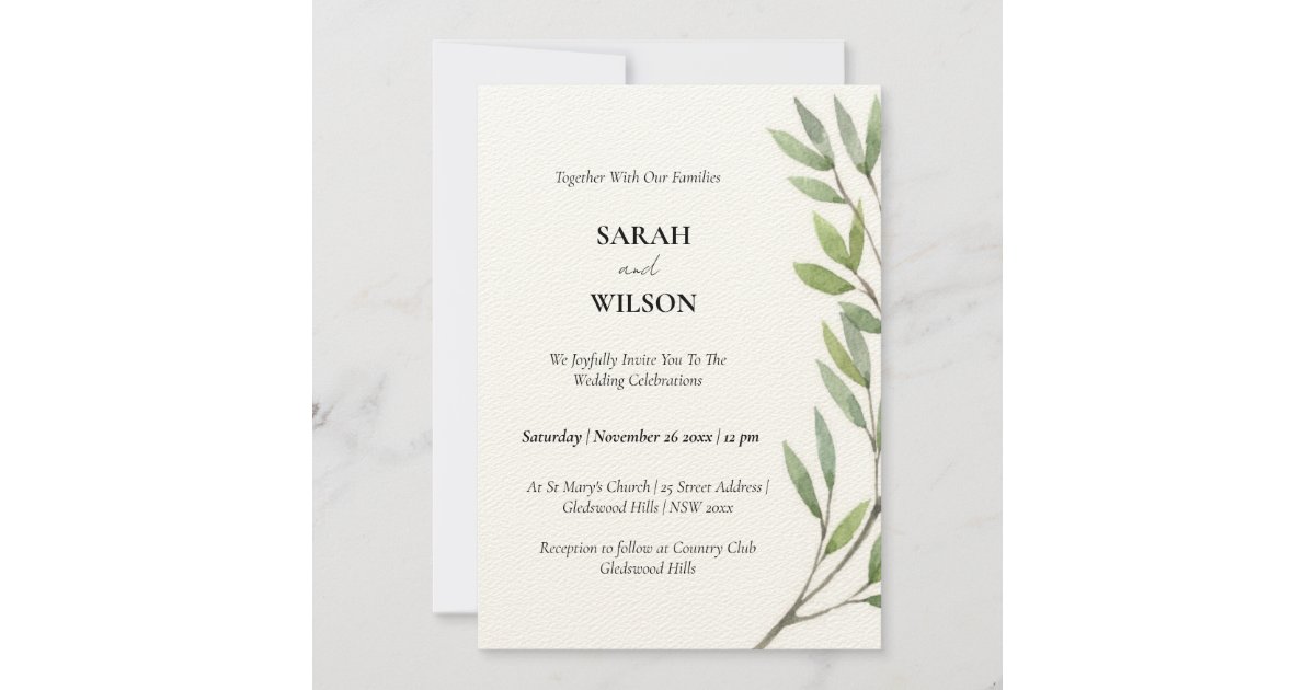 VIBRANT GREEN WATERCOLOR FERN FOLIAGE INVITATION | Zazzle