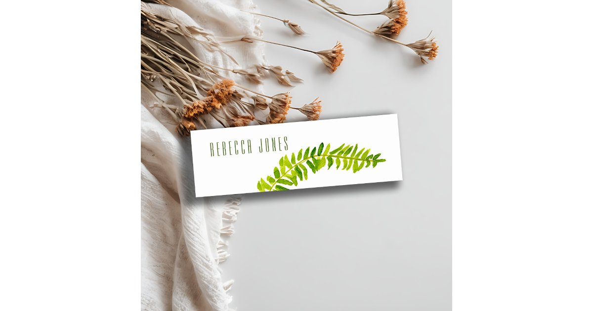 VIBRANT GREEN WATERCOLOUR FERN FOLIAGE ADDRESS MINI BUSINESS CARD | Zazzle