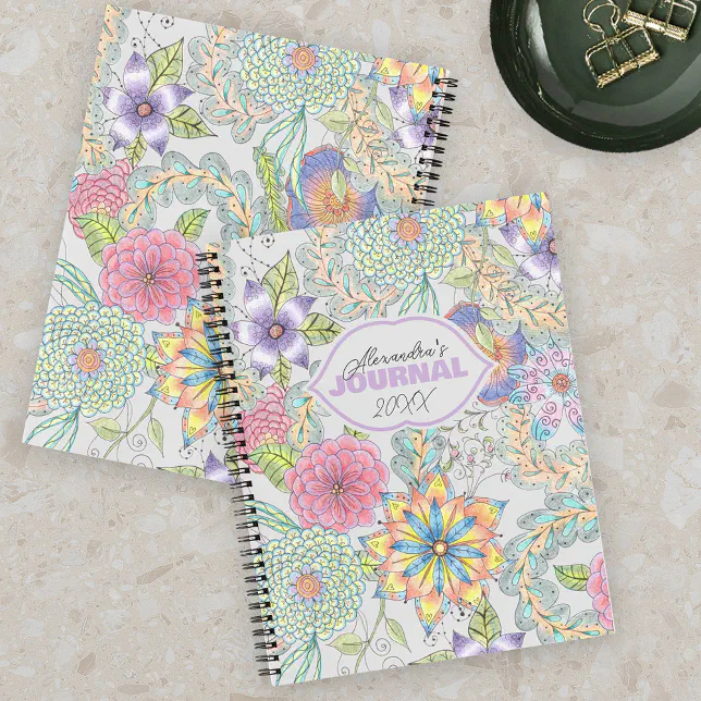 Vibrant Hand-Drawn Spring Blossoms and Greenery Notebook | Zazzle