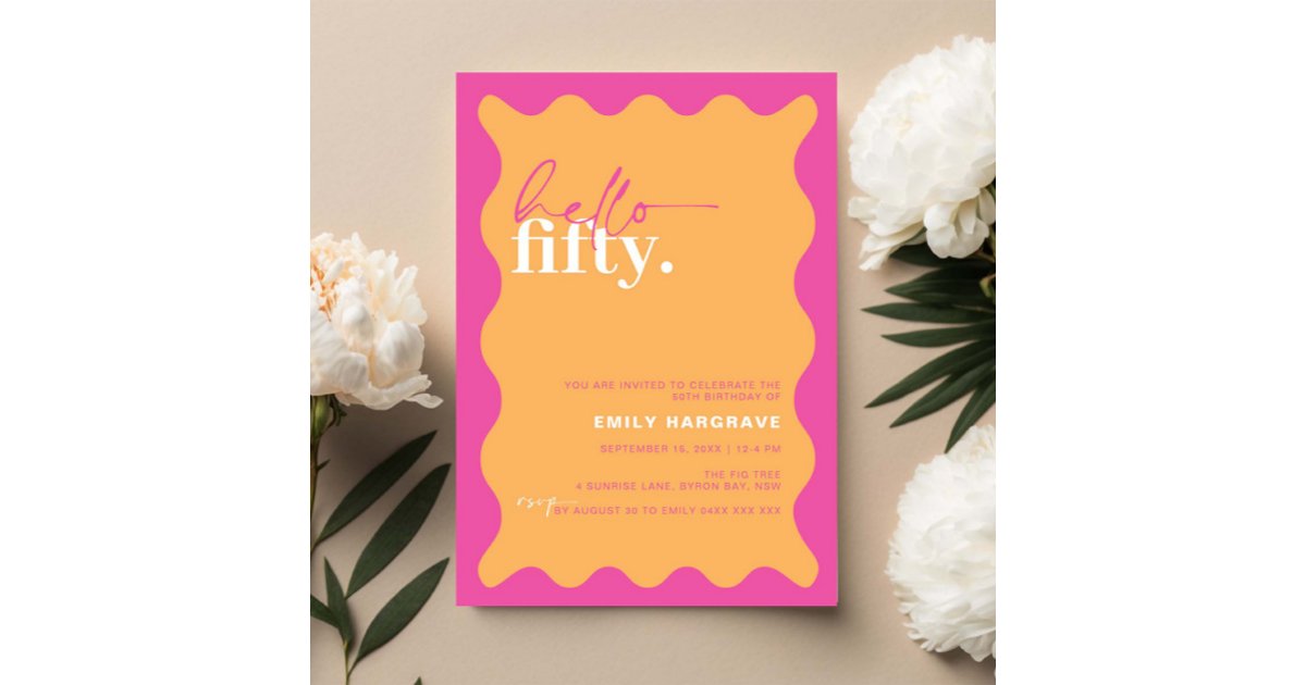 Vibrant Hello Fifty 50th Birthday Party Invitation | Zazzle