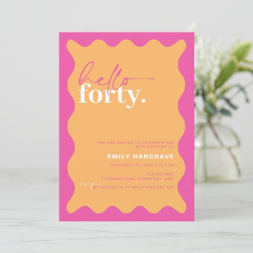 Vibrant Hello Forty 40th Birthday Party Invitation | Zazzle