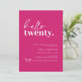 Vibrant Hot Pink Hello Twenty 20th Birthday Party Invitation | Zazzle