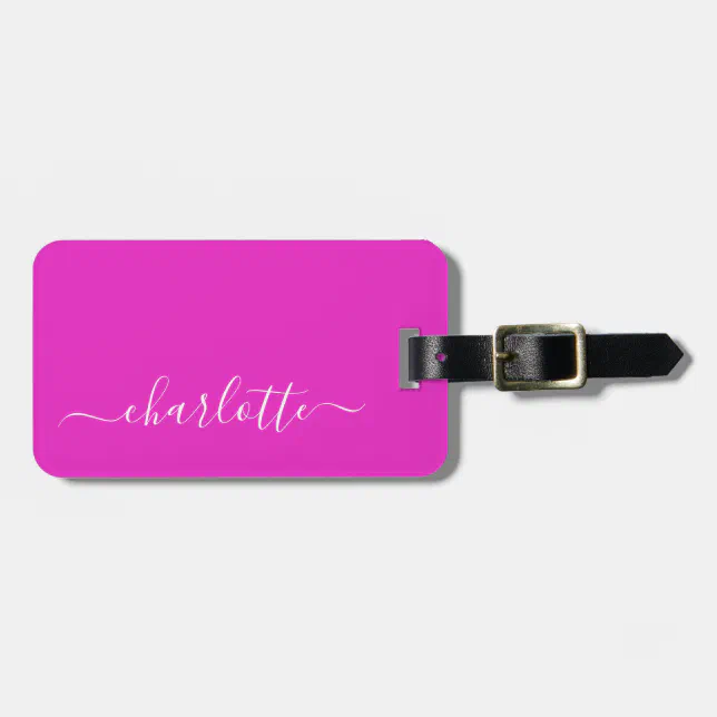 Vibrant Hot Pink Script Name Personalized Luggage Tag | Zazzle