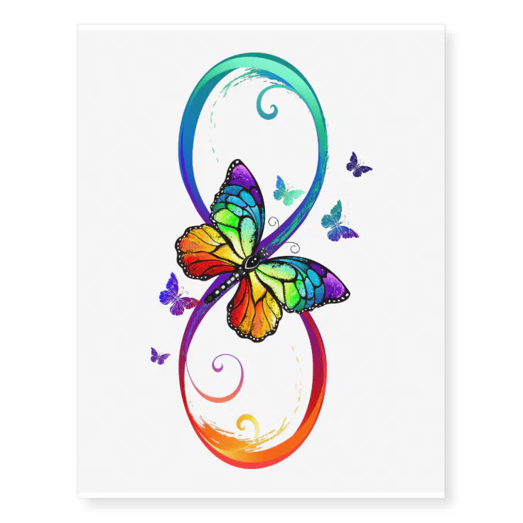 Vibrant infinity with rainbow butterfly on black temporary tattoos | Zazzle
