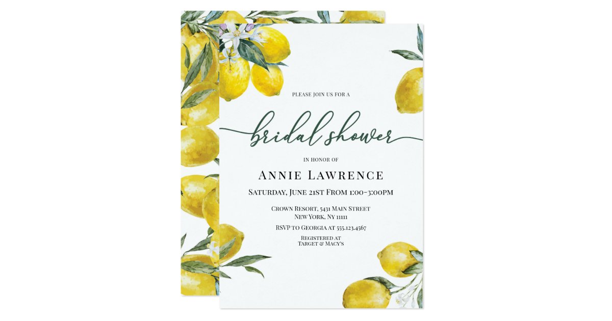 Vibrant Lemon Bridal Shower Invitations | Zazzle.com