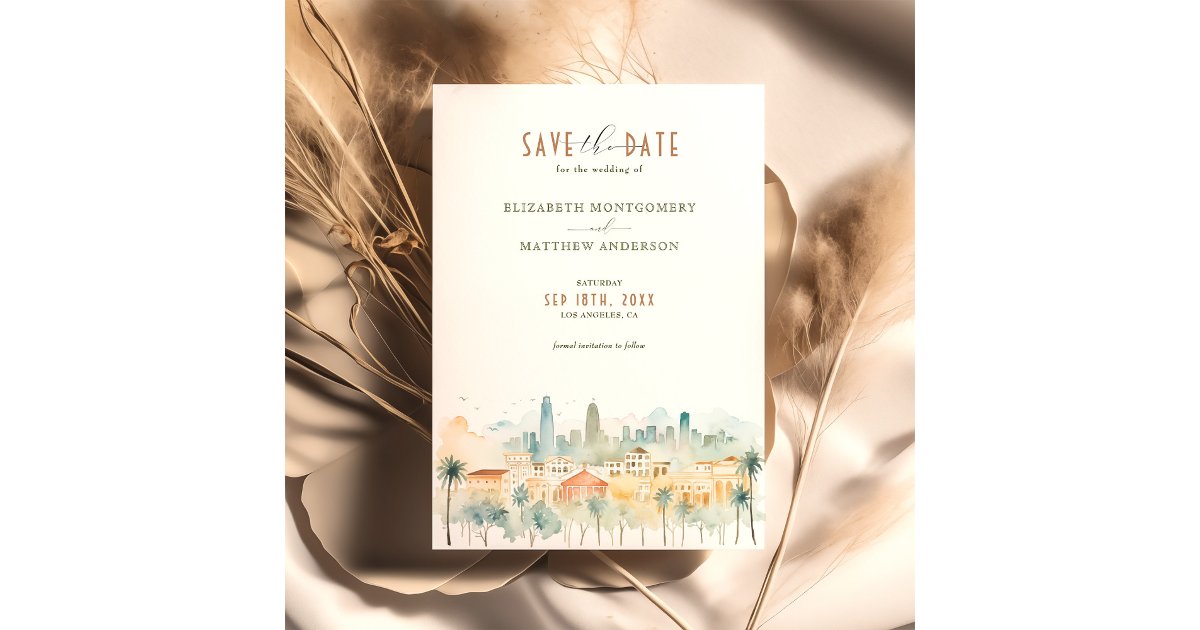 Vibrant Los Angeles Skyline Save-the-Date Invitation | Zazzle