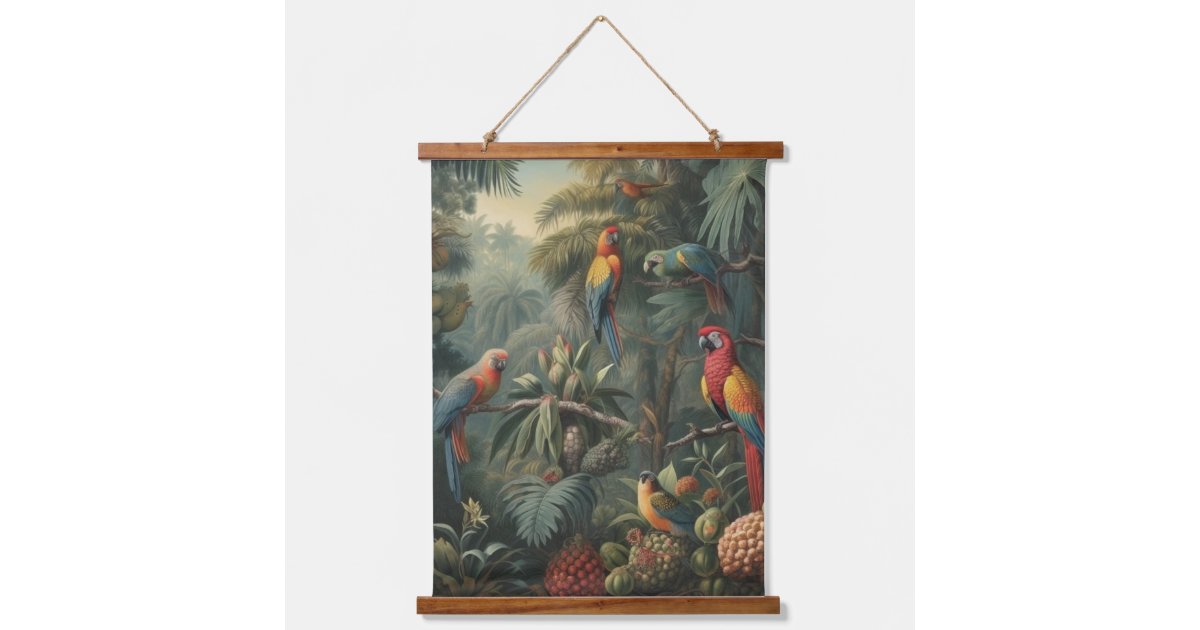Vibrant Macaw & Pineapple Jungle Canopy Botanical Hanging Tapestry | Zazzle