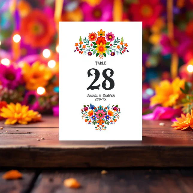 Vibrant Mexican Fiesta Floral Wedding Table Number | Zazzle