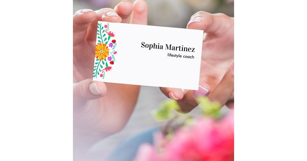 Vibrant Mexican Fiesta Floral White Business Card | Zazzle
