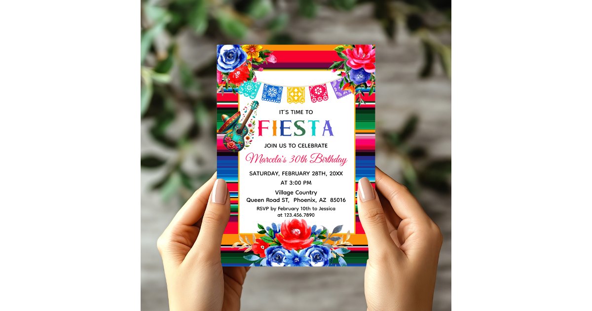 Vibrant Mexican Serape Fiesta themed Birthday Invitation | Zazzle