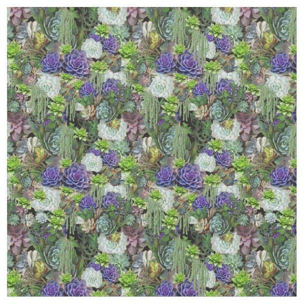 Smaller Repeat Pattern of Succulents on Black Fabric | Zazzle.com
