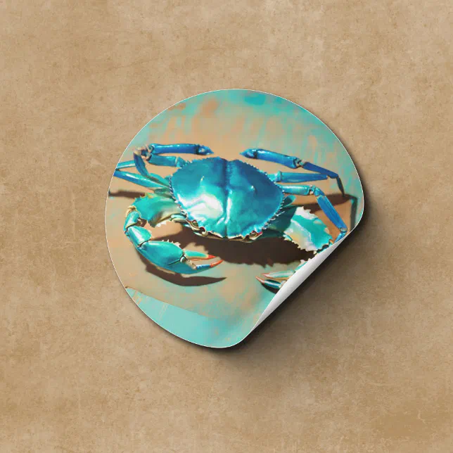 Vibrant&modern blue crab classic round sticker | Zazzle