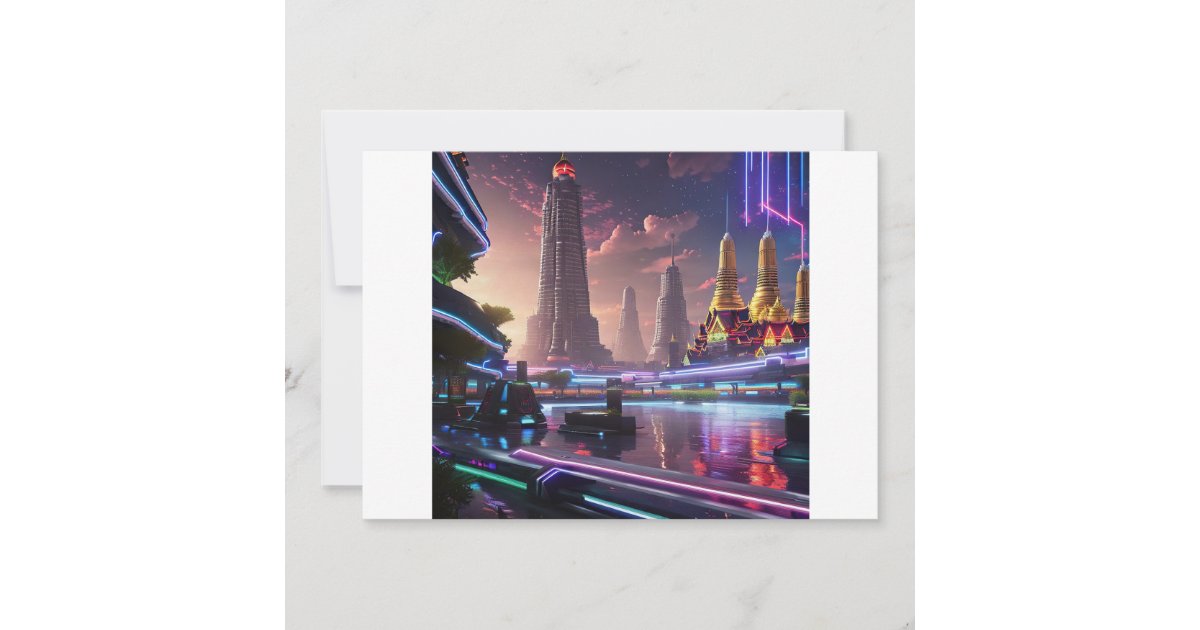 Vibrant Neon Lights of Cyberpunk Bangkok Invitation | Zazzle