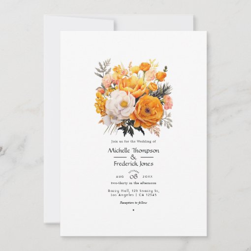 Vibrant Orange Floral Wedding Invitation | Zazzle