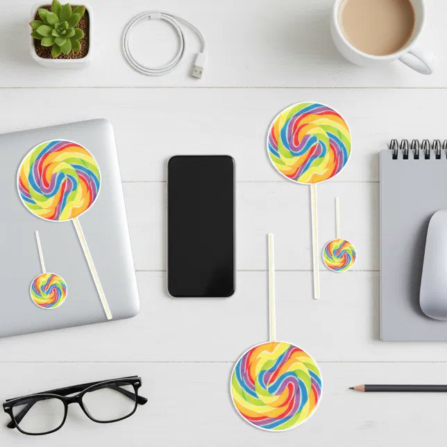 Vibrant Rainbow Swirl Lollipop Stickers | Zazzle