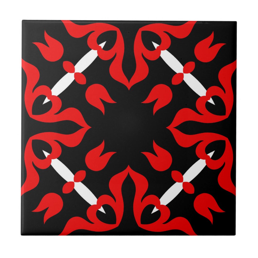 Vibrant Red Black and White Japanese Pattern Ceramic Tile | Zazzle